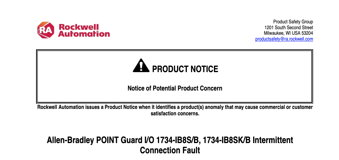 Rockwell Allen Bradley POINT Guard I/O 1734-IB8S/B Product Notice ...